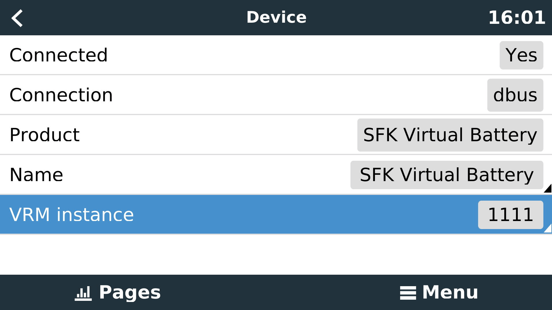 SFK Venus OS Driver - Device - VRM Instance