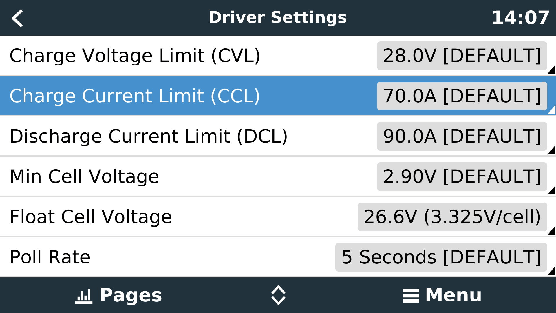 SFK Venus OS Driver - Driver Settings - Charge Current Limit